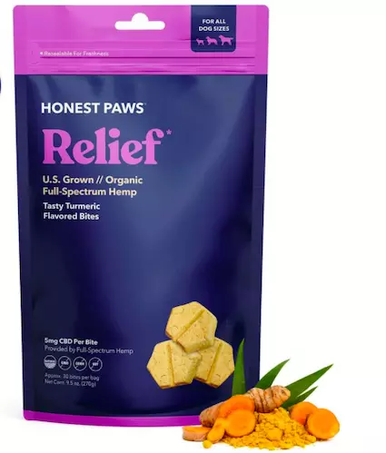 Honest Paws Organic Cu spectru complet Ulei de cânepă Relief Bites cbd pentru animale de companie