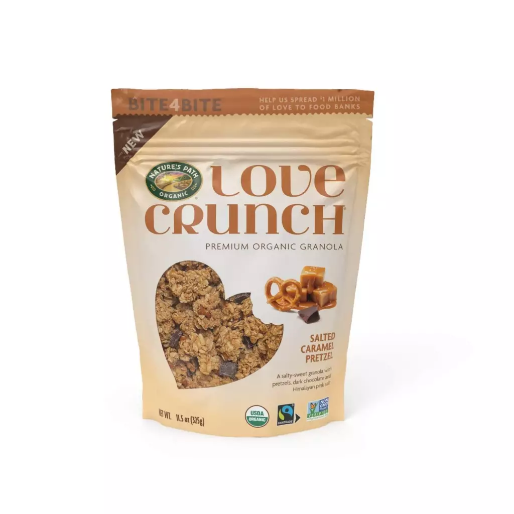 „Love Crunch“ sūdyta karamelė „Pretzel Granola“, geriausia granola