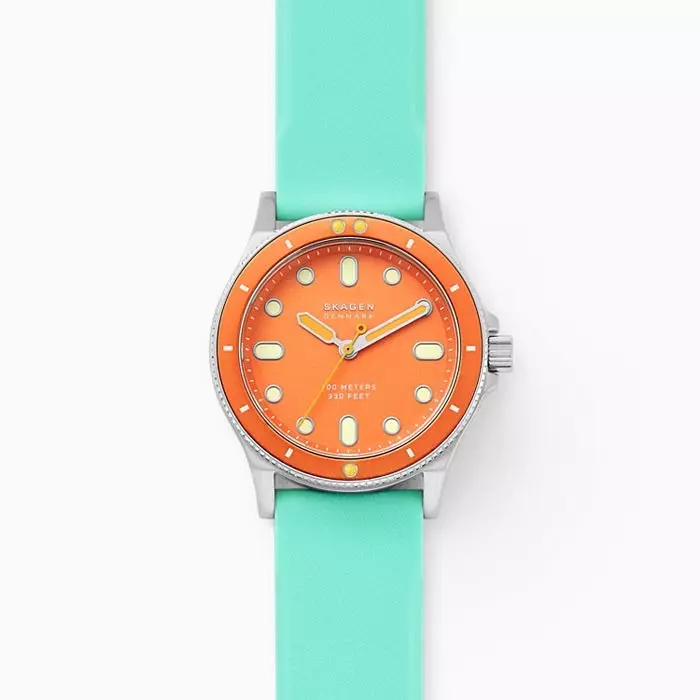 parhaat skagen-kellot - Skagen Fisk Three-Hand Green Silicone Watch