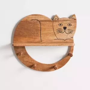 Cat Multi-Hook Wall Shelf