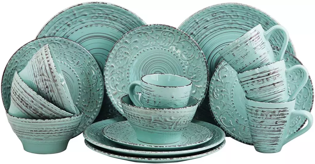 elama embossed stoneware ocean dinnerware set