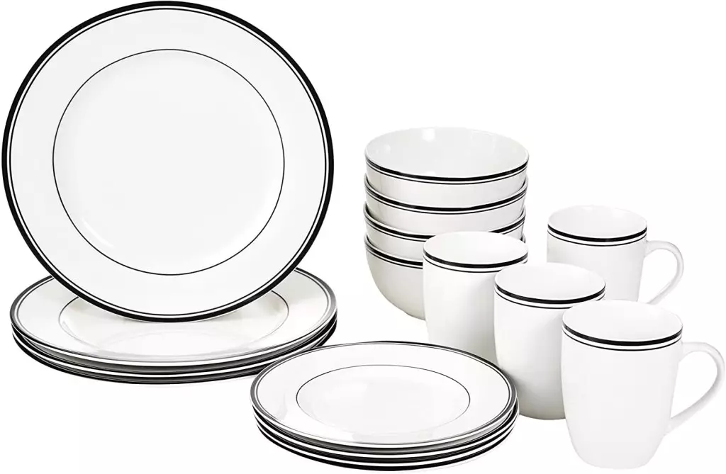 AmazonBasics 16-Piece Dinnerware කට්ටලය, හොඳම රාත්‍රී ආහාර කට්ටල කට්ටල