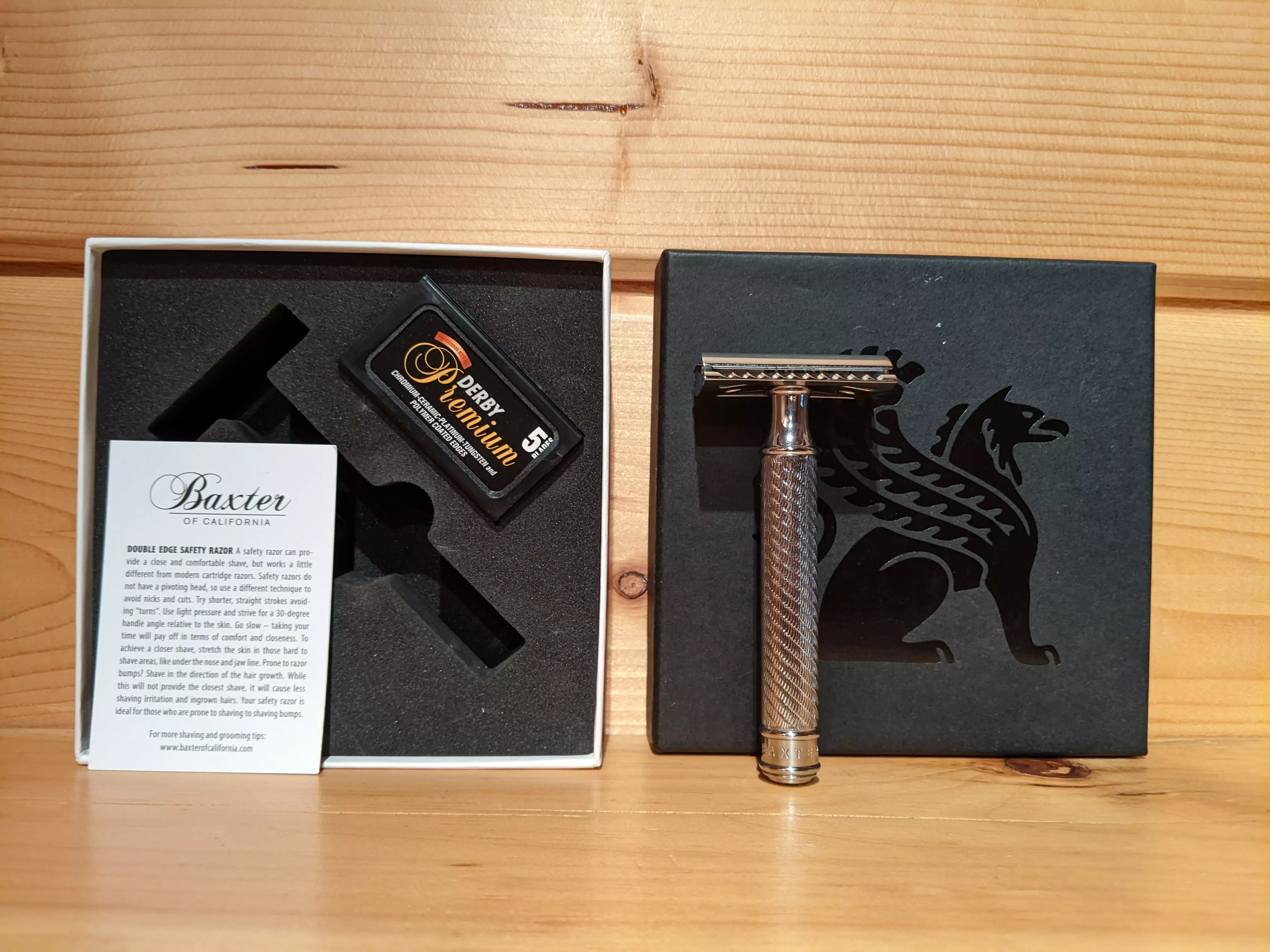 Baxter of California Safety Razor with box and Derby Premium 剃须刀刀片