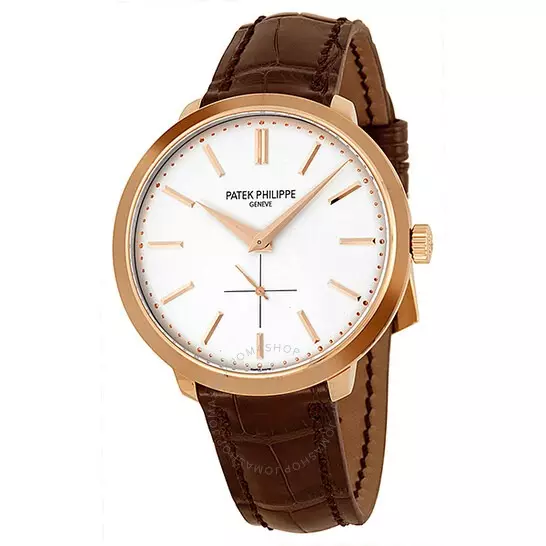 Patek Philippe Calatrava Silver Dial 18k Rose Gold Brown Leather Leather Watch