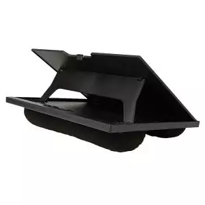 стол з падносам для ложка Mindreader чорны, які сядзіць на роўнай паверхні на белым фоне