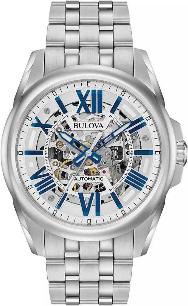 najlepsze zegarki szkieletowe - Bulova Sutton Niebieski i srebrny zegarek szkieletowy