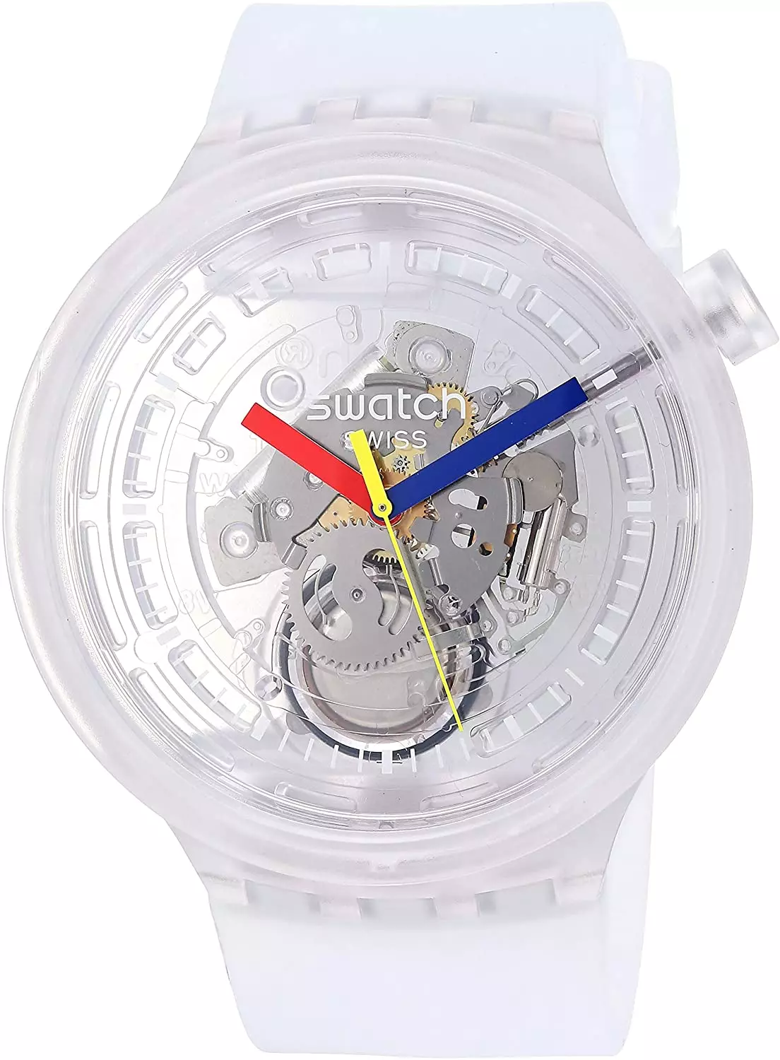 jam tangan swatch clear swiss quartz skelton