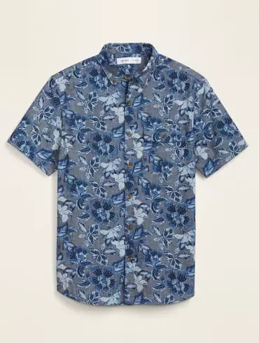 Old Navy Indigo Floral Chambray Short-Sleeve Button-Up Shirt