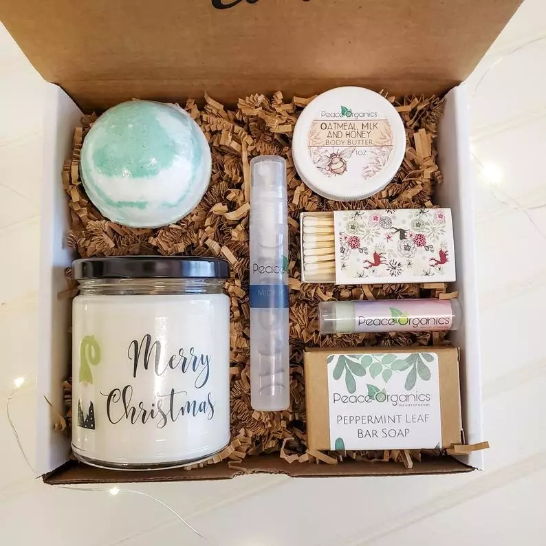 Caixa de agasallo de spa vegana personalizada de Peace Organics