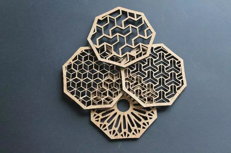 Zawadi Bora za Etsy - Lasaris Geometric Delights Laser Cut Coasters Seti ya 4