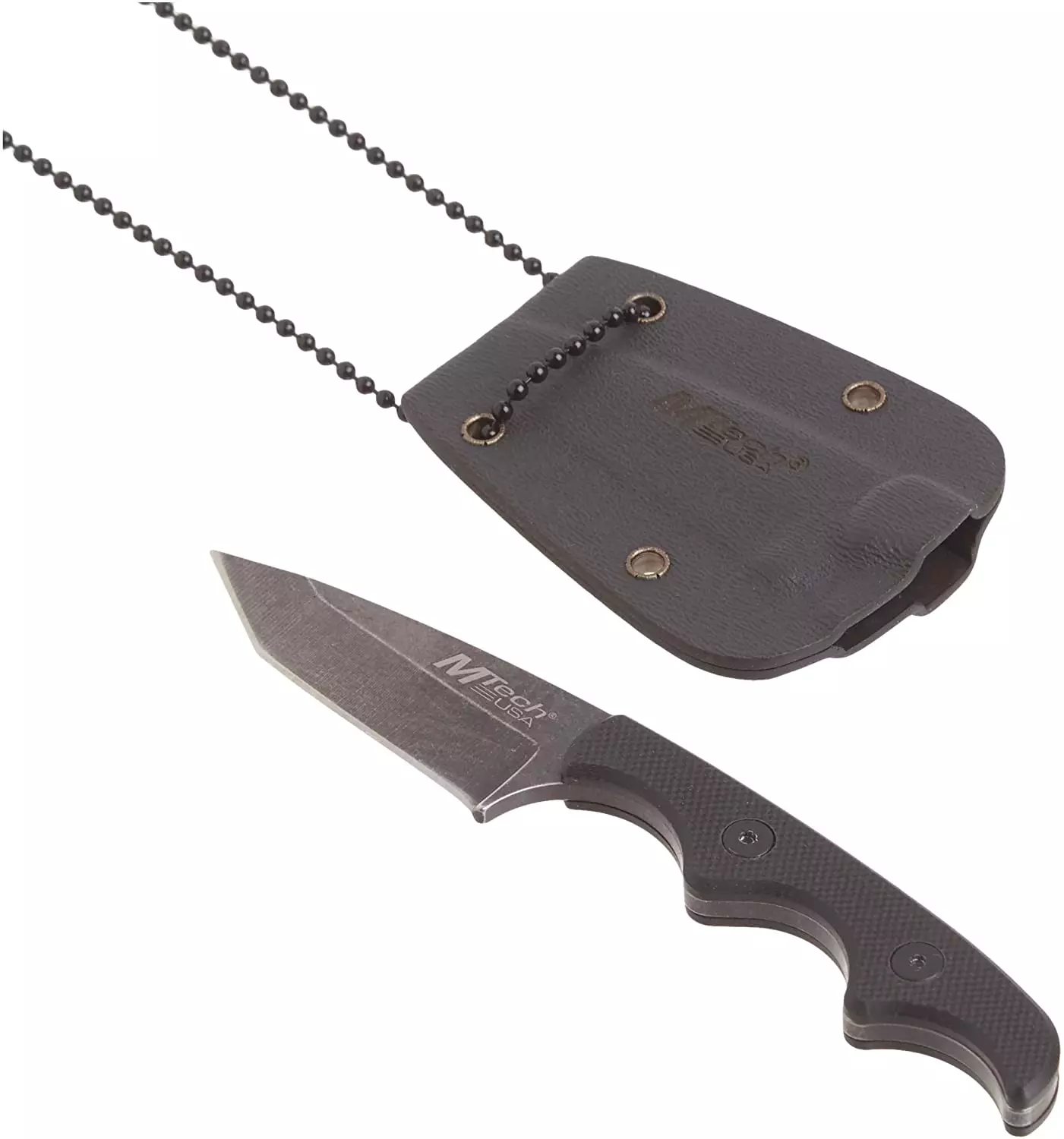 MTECH USA MT673 Stainless Steel Blade Neck Knife with sheath and beaded chain