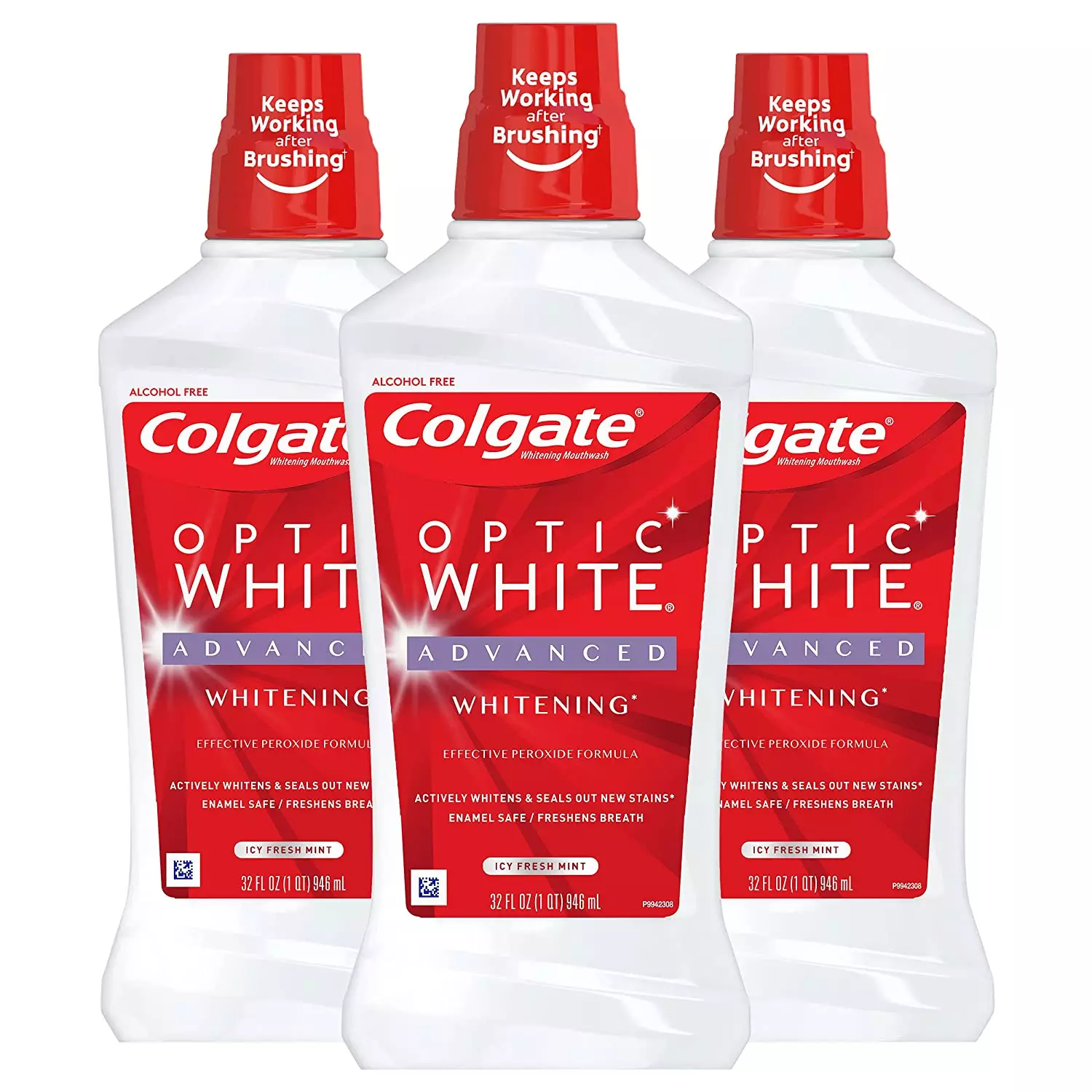 Colgate Optic White Advanced balinantis burnos skalavimo skystis; geriausias balinantis burnos skalavimo skystis