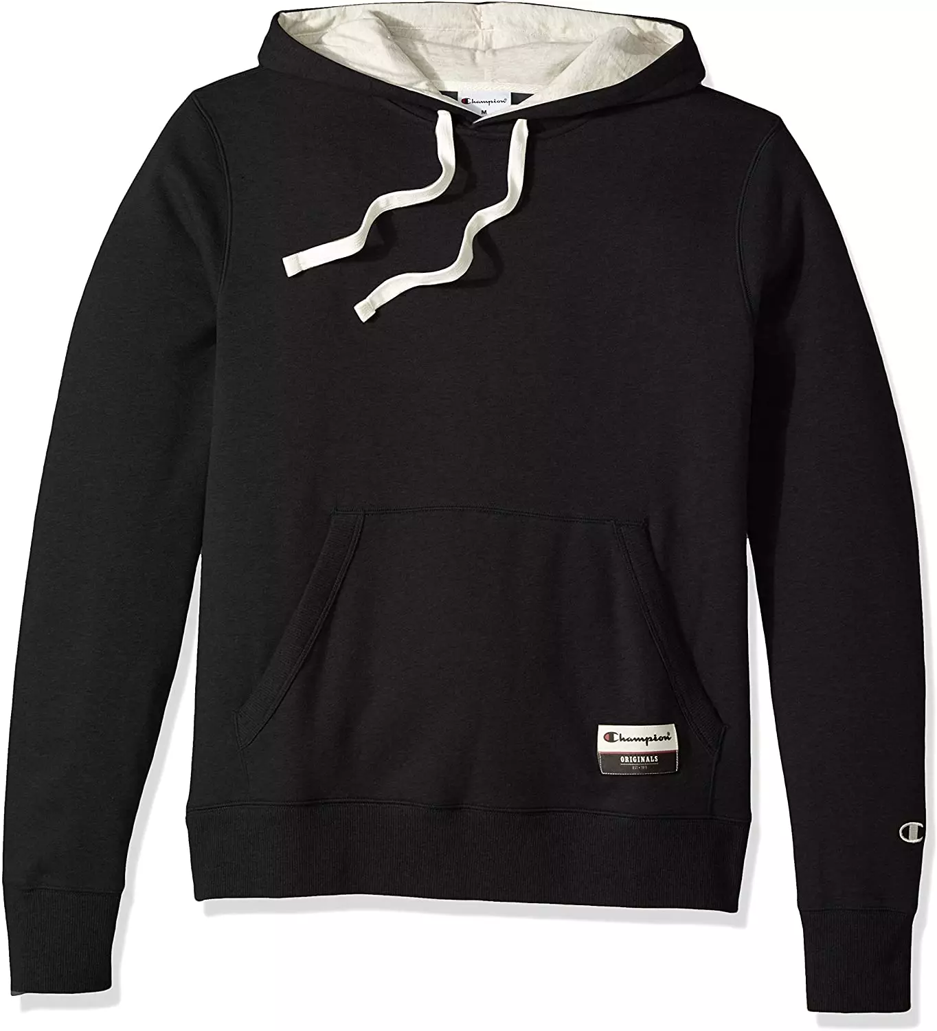 Champion menns Authentic Originals Fleece Pullover-hettegenser i svart med flatvevde snører, beste hettegensere på Amazon