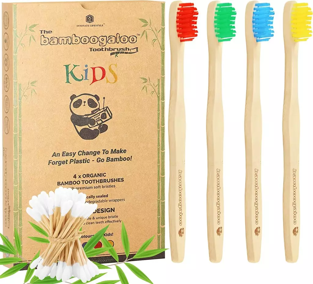 BAMBOOGALOO Juego de cepillos de dientes de bambú para niños