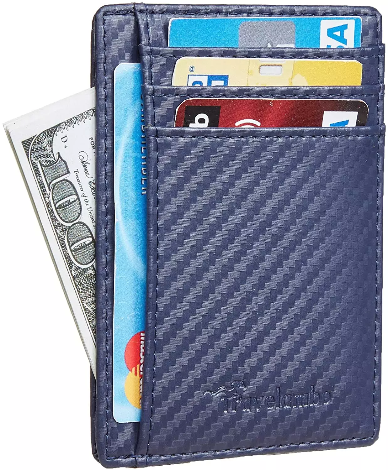„Travelambo“ priekinė kišeninė minimalistinė odinė plona piniginė RFID