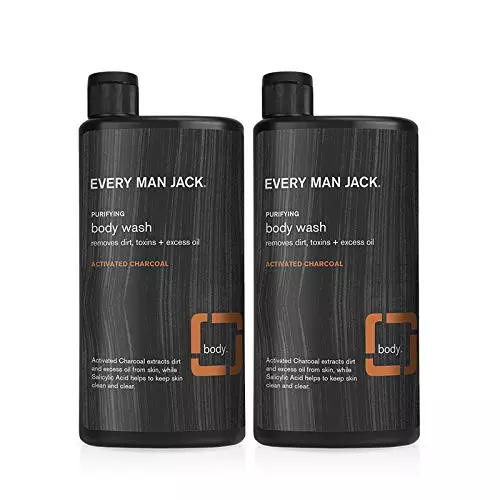 ដបទឹកស្អាតគ្រប់បុរស Jack Activated Charcoal Body Wash ចំនួនពីរដប; ទឹកអាស៊ីត salicylic ល្អបំផុតសម្រាប់រាងកាយ