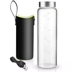 Botol air kaca Sursip dengan lengan dan tali nilon, botol air kaca