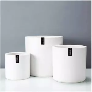 Set de macetas Fopamtri, maceta de cerámica branca para plantas de interior e exterior