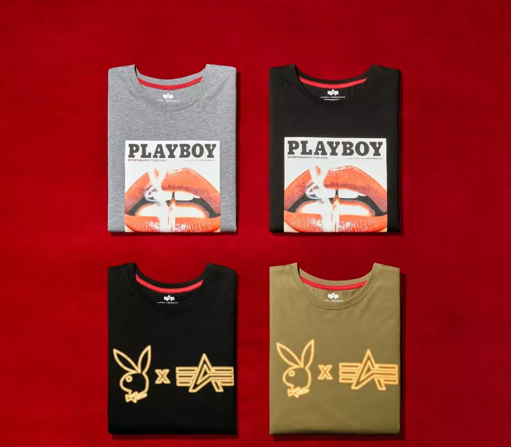 alpha Industries playboy tshirts trên nỉ đỏ
