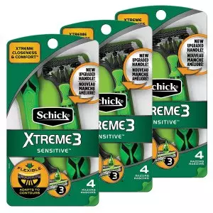 Schick Xtreme 3 ሚስጥራዊነት ያለው ቆዳ የሚጣሉ ምላጭ