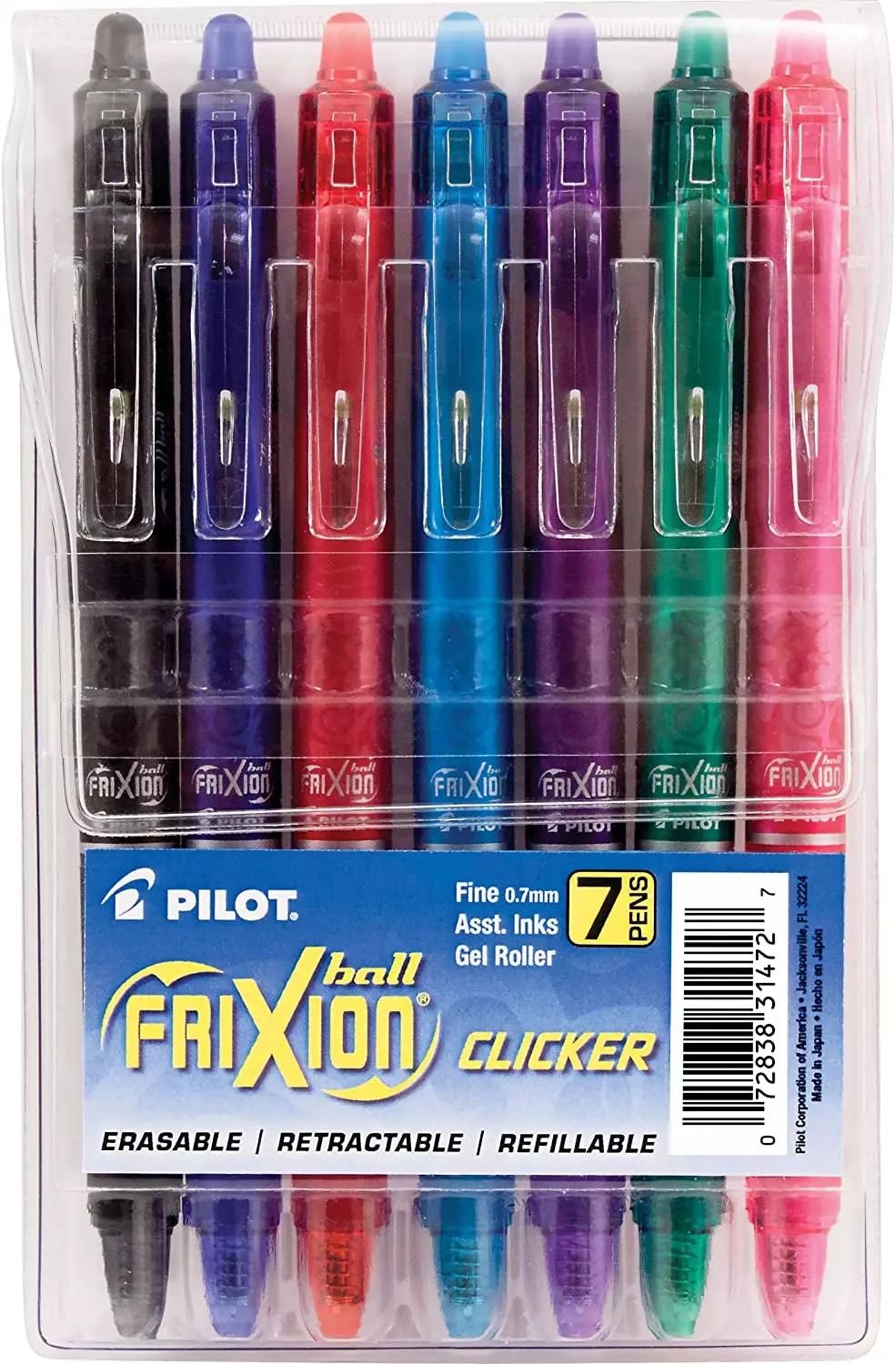 پائلٽ FriXion Clicker Erasable Refillable Gel Ikn قلم ستن رنگن ۾