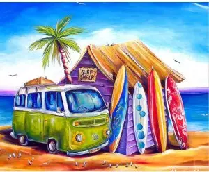 surf shack yağlı boya dəsti, böyüklər üçün nömrələrlə boya