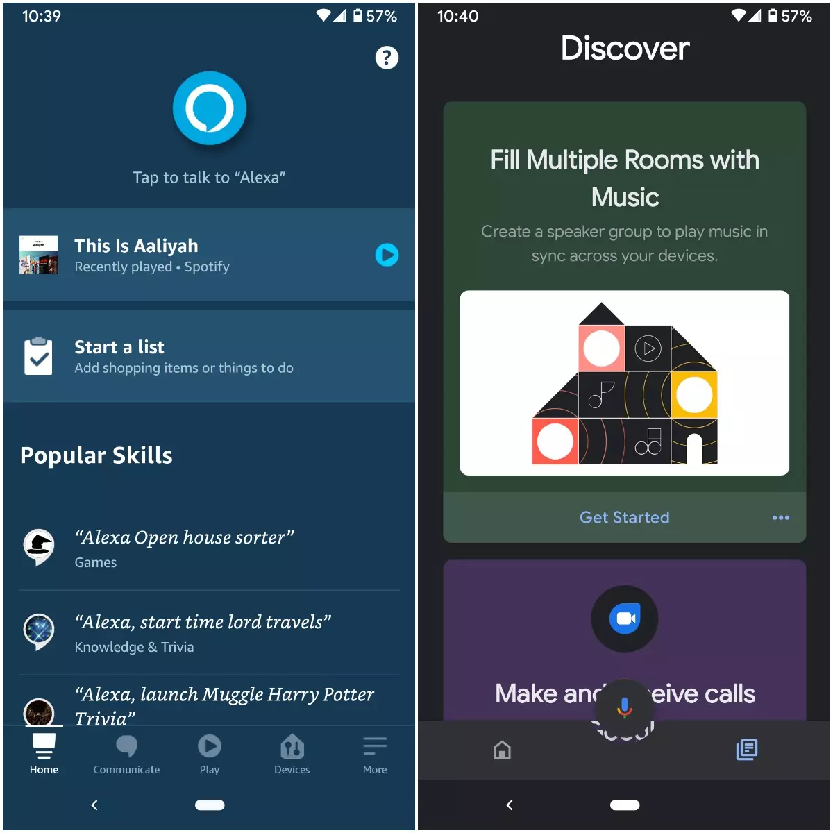 Aplikace Amazon Alexa a aplikace Google Home