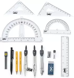 Bapak Pen- 15 Pcs Kompas Siapkeun kalawan ayun Arm Protractor