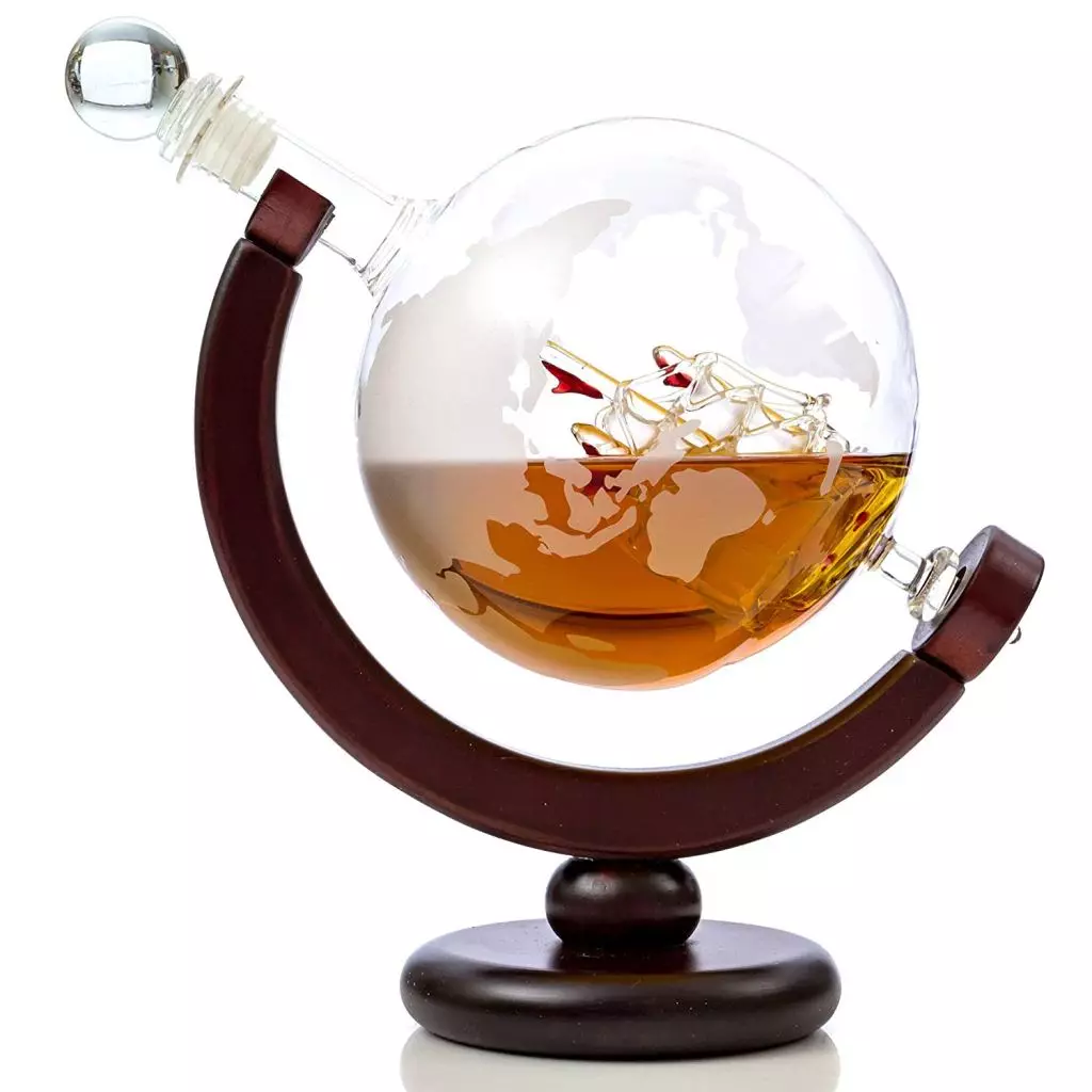 Etched Globus Whisky Decanter