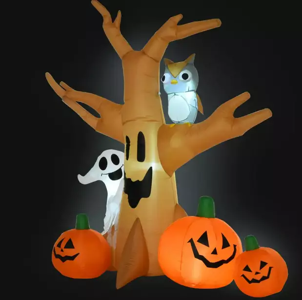 Stravagante albero infestato a LED da 7,5 piedi con decorazione di Halloween di gufi, fantasmi e zucche