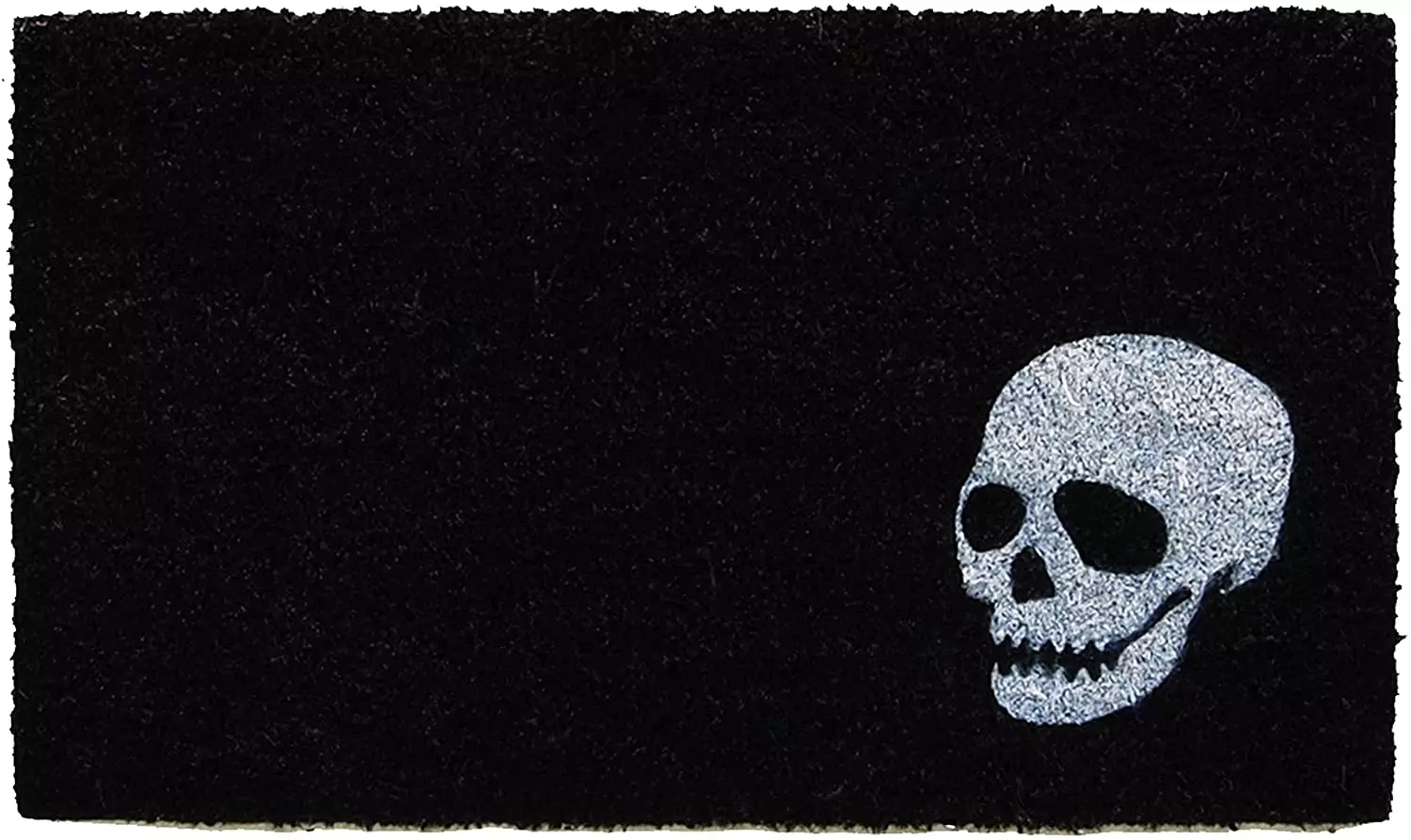 paillasson tête de mort noir, décoration fantasmagorique d'Halloween