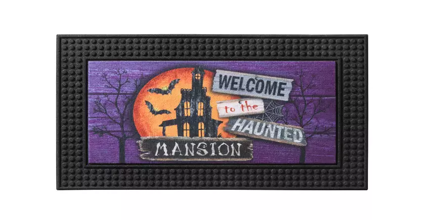 Home Accents Holiday LED Halloween Moonlit Mansion Rubber Light and Sound Door Mat Haingo Halloween