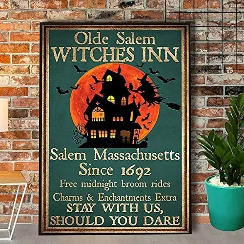 Aperiy Metal Old Salem Signe Décoration d'Halloween