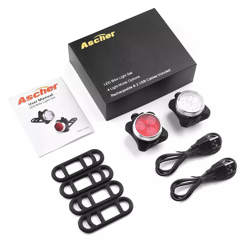 Ascher USB rechargeable bisiklèt limyè Set