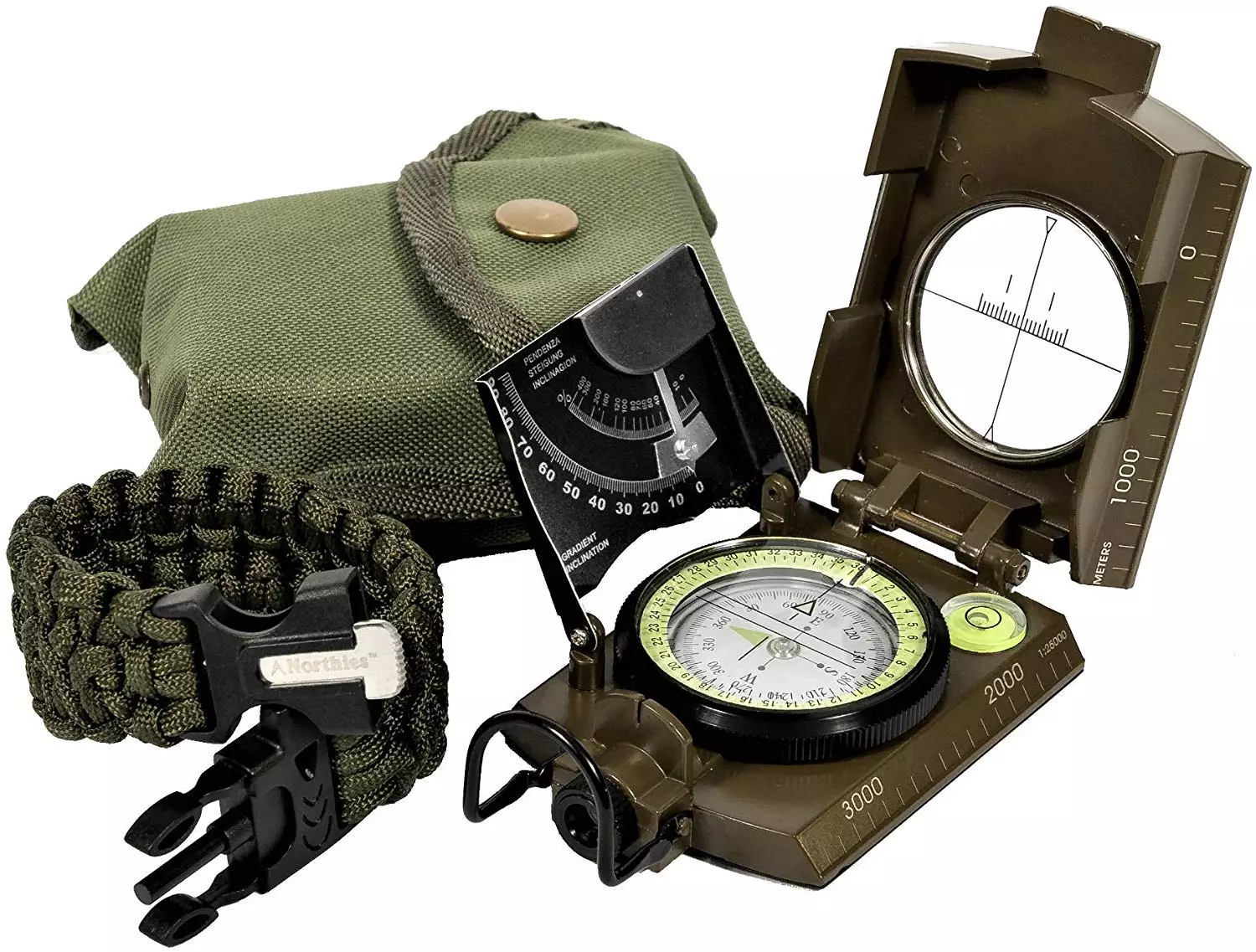 Northies Combo Pack Military Lensatic Sighting Compass dan Gelang Survival Paracord