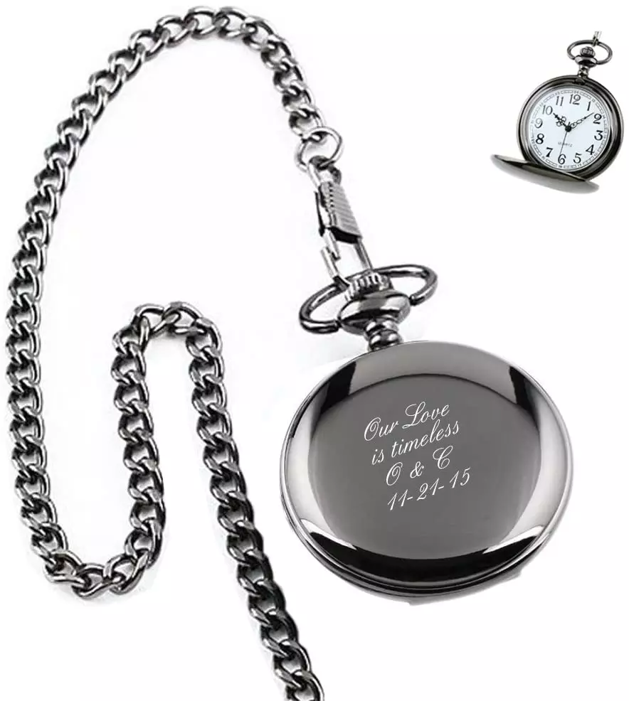 Персоналізований кишеньковий годинник із гравіюванням і знімним ланцюжком