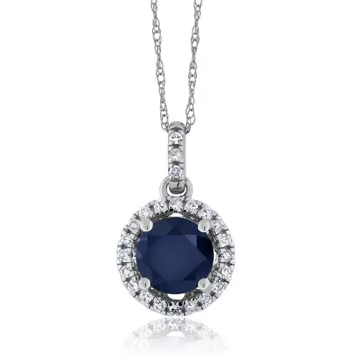 Gem Stone King Blue Saphir an Diamant Pendant Halskette