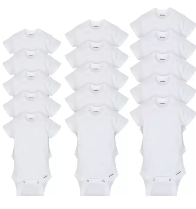 15-Pack Grow-With Me White Short Sleeve Onesies® Bodysuit Assorted Size Set