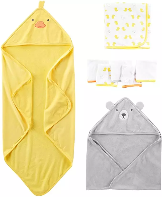 ຄວາມສຸກງ່າຍໆໂດຍ Carter's Unisex Babies's 8-Piece Towel and Washcloth Set