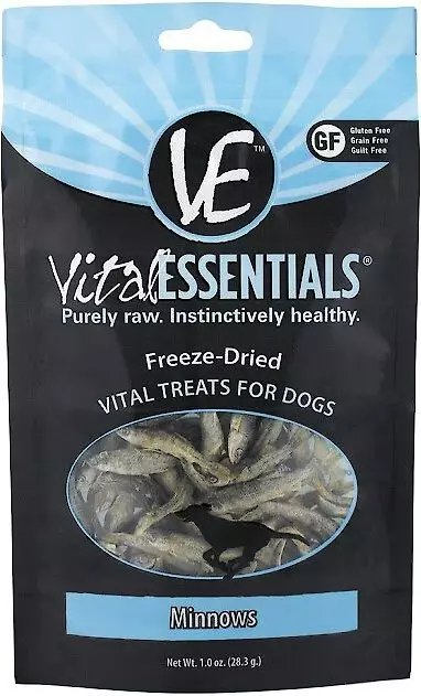 Vital Essentials Minnows يعامل الكلب الخام المجفف بالتجميد ، يعامل الكلاب الصحية
