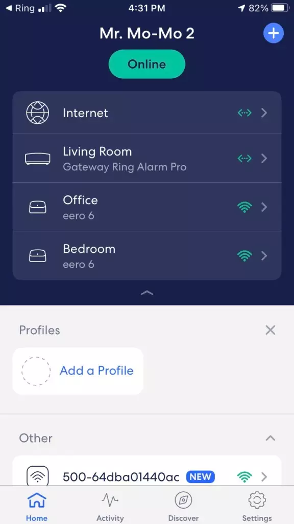 Az Eero alkalmazás képernyőképe.