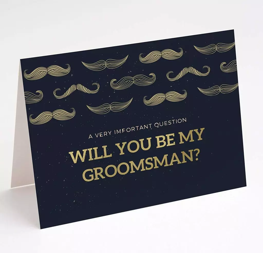 PaperGala Groomsmen Mustache You a Question Proposition Cards