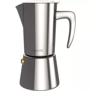 y percolator coffi espress bonvivo ar gefndir gwyn