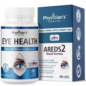 bočica i kutija po izboru liječnika areds 2 vitamina za zdravlje očiju na bijeloj pozadini