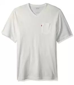 Белая футболка с v-образным вырезом и карманом