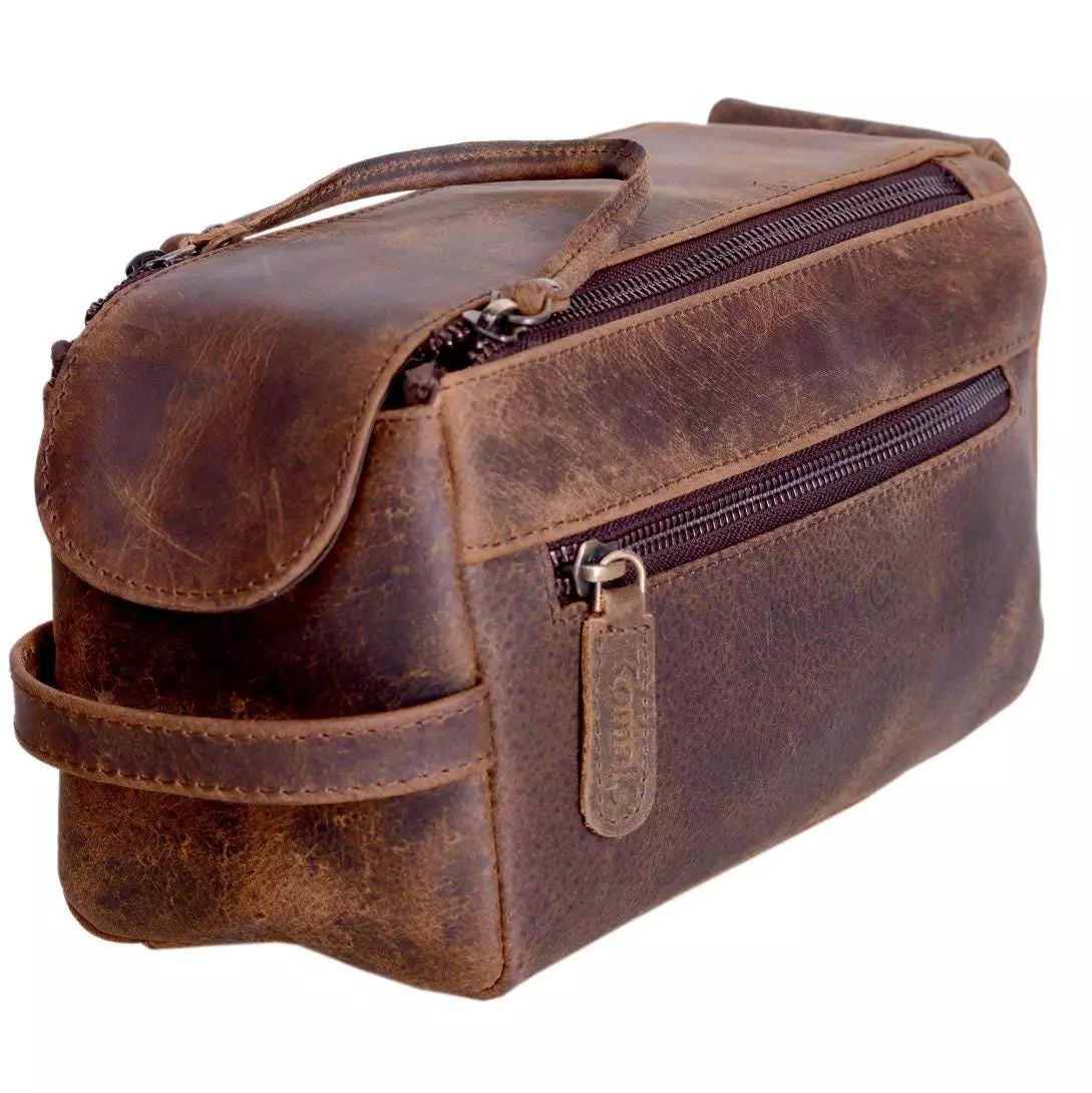 os mellores agasallos para os homes, KOMALC Premium Buffalo Leather Toiletry Bag