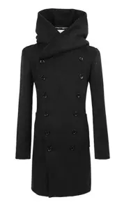 Black Trench Coat Hooded Pria