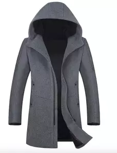 Grey Trench Coat Pria Hooded