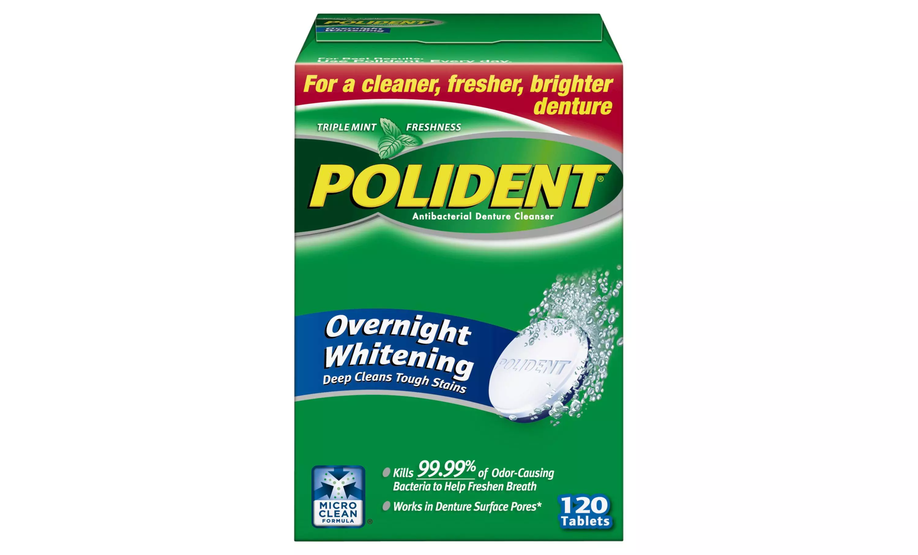 Comprimidos para limpeza noturna de dentaduras Polident