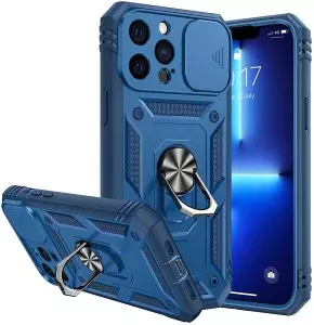 Goton Armor Case vir iPhone 13 Pro Max Stand Case met skuifkamera-omslag